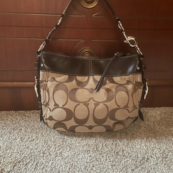Coach | Bags | Coach Zoe Signature Dark Brown Leather Khaki Bag | Poshmark